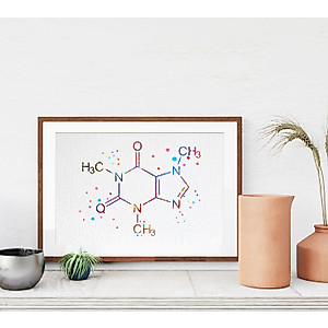 Dignovel Studios 8X10 Unframed Caffeine Molecule Chemical Symbol Watercolor Art Print Poster Housewarming Wall Giclee Office Home Decor DN536