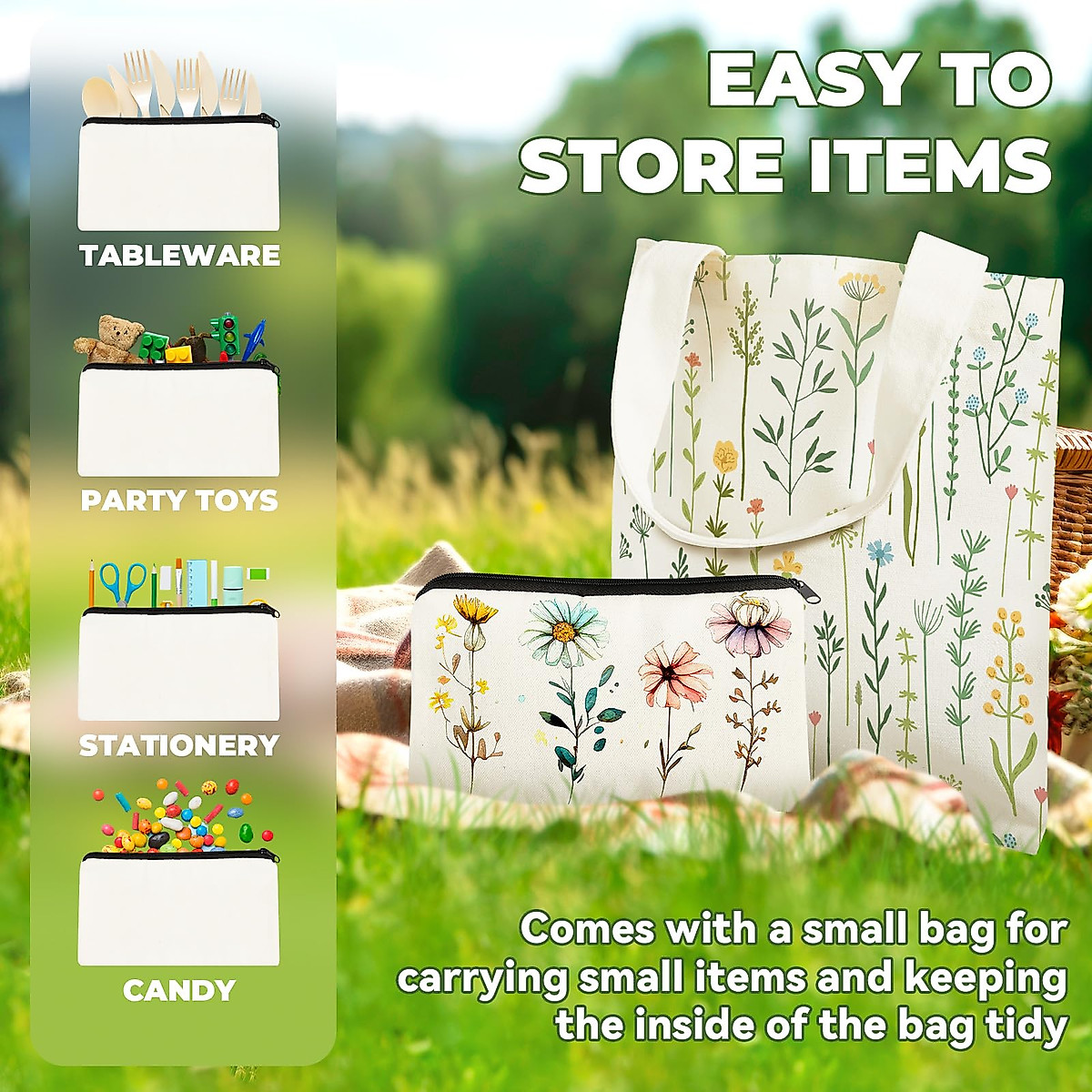 Amylove 24 Pcs Mini Canvas Tote Bag Set Include Small Canvas Bag Blanks Small Pouches with Zipper for Sublimation(Natural Color,8.5 x 8)