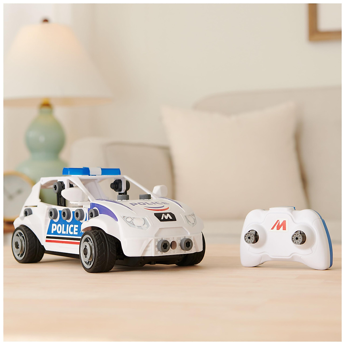 Meccano Junior, RC Police Car with Working Trunk and Real Tools, Toy Model Building Kit, STEM Toys for Kids Ages 5 and up