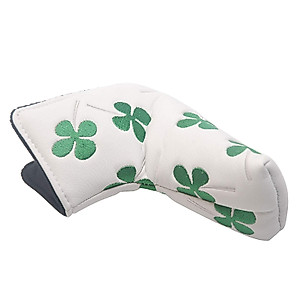 HIFROM Golf Blade Putter Head Cover headcover Shamrock Embroidered Clover Compatible with All Brands White Color