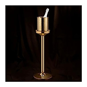 Ice Bucket Hammered Ice Bucket with Stand, Large Stainless Steel Floor Standing Ice Cooler Bucket for Beer, Wine Chiller, Outdoor or Indoor Use Keeps Ice Cold & Dry (Color : Silver)