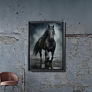 Majestic Black Stallion Galloping In The Clouds, Black Horse On Salt Flats, Canvas Print, Black Horse Print, Black Horse Wall Art, Canvas Prints, Home Decor