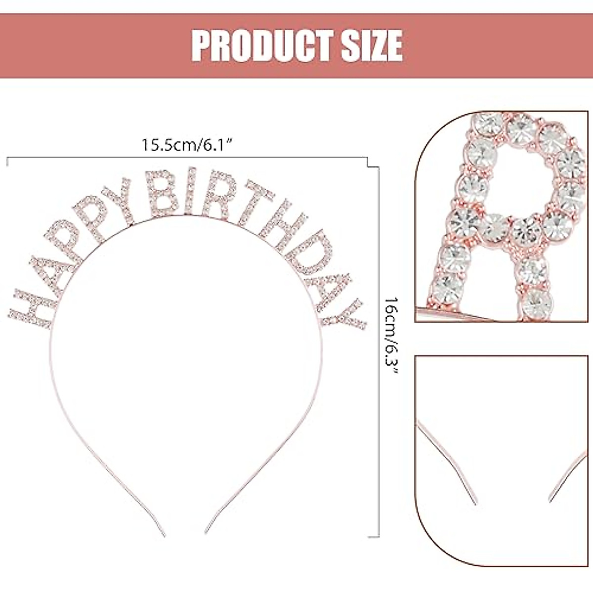 WLLHYF Birthday Crowns Rhinestone Birthday Headband Bling Girl Tiara Hair Band Happy Birthday Princess Crown Sweet Birthday Party Hair Accessories for Women Girls Festival Gift (Rose gold)