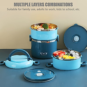 Mr.Dakai Bento Box Adult Lunch Box -81oz Stackable Bento Lunch Box for Adults,3-Tier All-in-One Insulated Thermal Food Containers,Leakproof Lunchbox with Bag/Utensil for Dining Out,Work,Blue