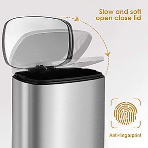 Pirecart 13.2 Gallon Trash Can, Stainless Steel Garbage Bin with Lid, Silent Gentle Open and Close Dustbin with Durable Pedal, Inner Bucket, for Kitchen Bathroom Livingroom Home Office ,Silver(50L)