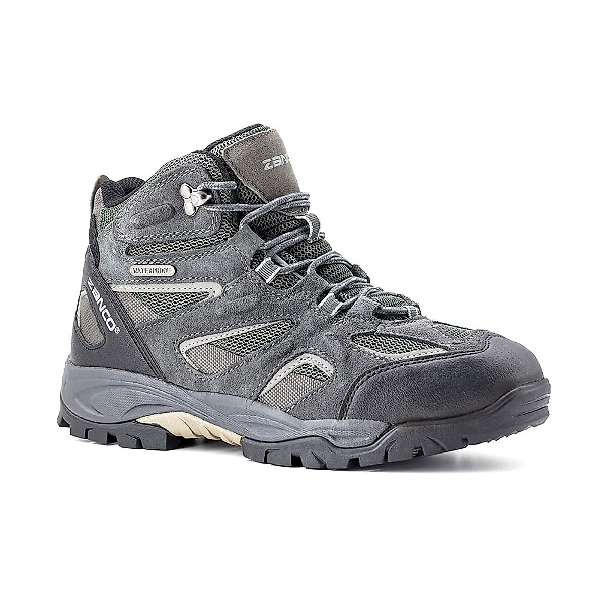 zanco Men's Waterproof MID-TOP Hiking Boots for Outdoor Trekking Camping Backpacking Grey
