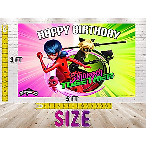 5x3 FT Miraculous Ladybug Backdrop V2 for Birthday Party Decorations. Cartoon Miraculous Ladybug Background for Theme Birthday.