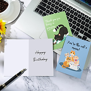 24 Funny Cats Thank You Cards With Envelopes & Stickers, Assorted Cats Pun Appreciation Cards for Kids Business Employee, Cute Cat Bulk Note Cards Stationery Box Set