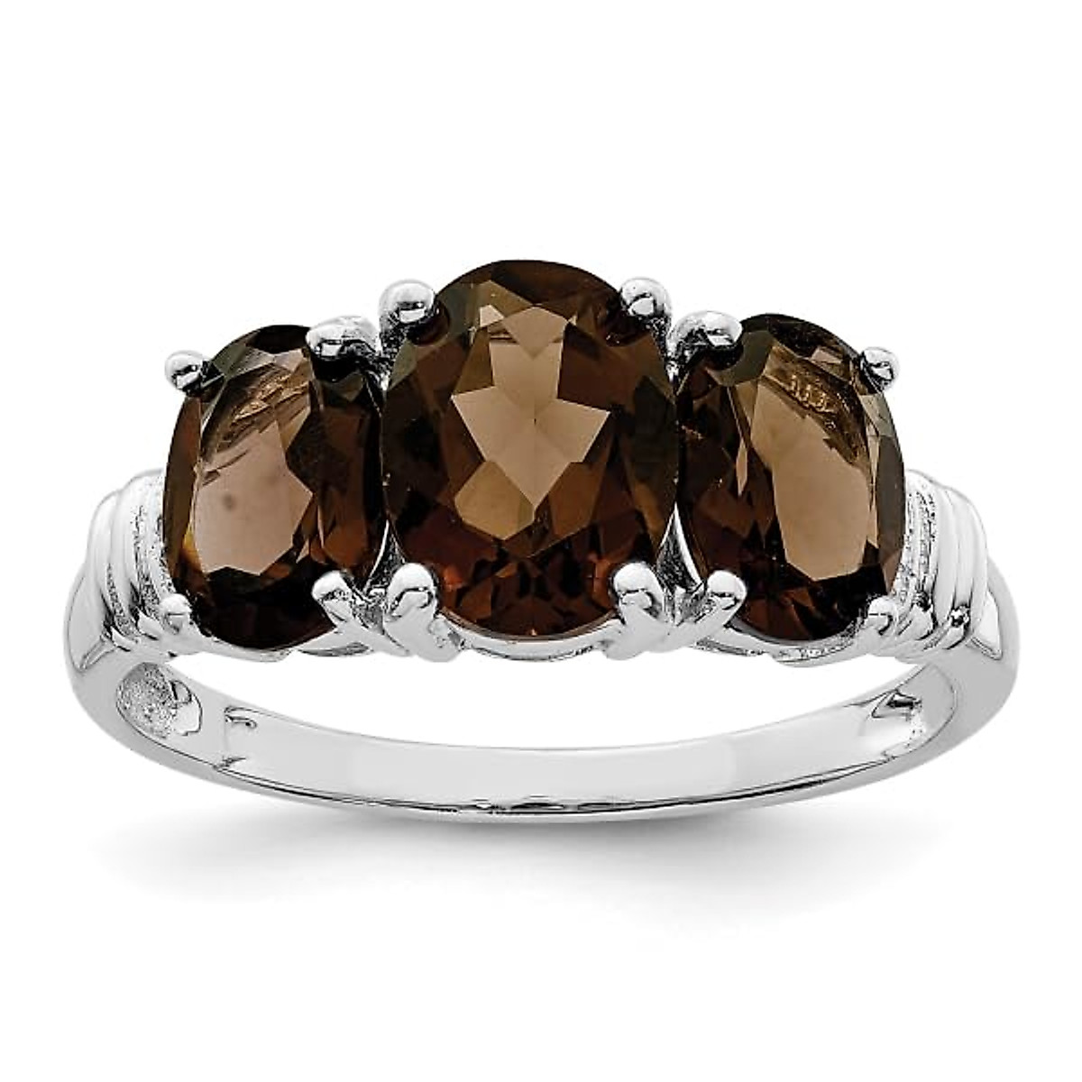 IceCarats 925 Sterling Silver 3 Stone Brown Smoky Quartz Diamond Ring Gemstone Band Size 7