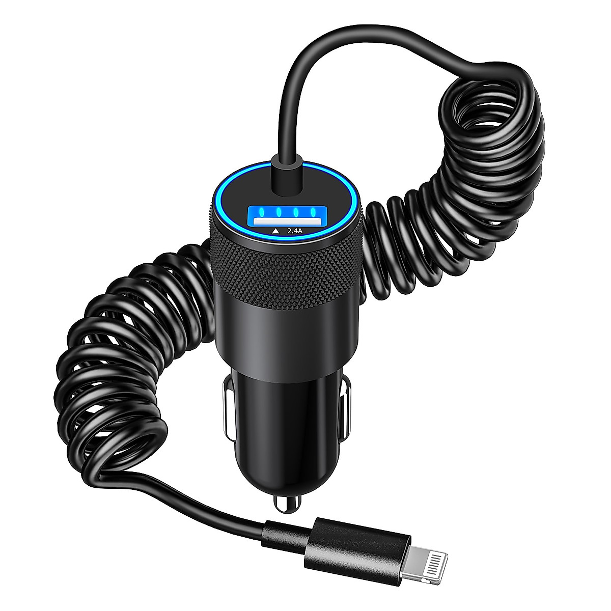 【MFi Certified】iPhone Fast Car Charger, Caiinei 4.8A Dual USB Power Car Charger Fast Charging Cigarette Lighter Adapter+6FT Coiled Lightning Cable for iPhone 14 13 12 11 Pro/XS Max/Mini/XR/X/8/SE/iPad