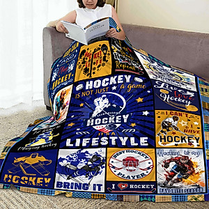 JOPJOLIW Ice Hockey Gifts, Hockey Player Blanket, Hockey Blanket for Boys, Hockey Gifts for Men Boys, Winter Gifts for Hockey Lovers, Hockey Player Gifts Warm Flannel Throw Blanket 50"X60"