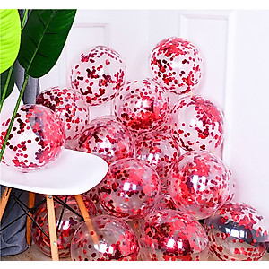50pcs Red Foil Confetti Balloons,12 inch Latex Balloon with Red Confetti Inside for Birthday Family Party Wedding Party Baby Shower Decoration Supplies