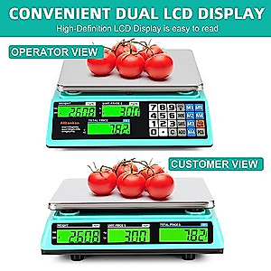 Price Computing Scale 88lb/40kg Commercial Food Scale for Produce Meat Weighing with with Price Calculator, Accurate Counting and Dual LCD Display for Farmers' Markets Retail Deli Meat Shops