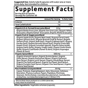 Garden of Life Raw Perfect Superfood Juiced Greens Powder Capsules, Non-GMO, Gluten Free, Vegan Whole Dietary Supplement, Organic, Sprouts Probiotics, 240 Count