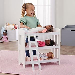 Badger Basket Triple Doll Bunk Bed with Ladder and Bedding for 20-Inch Dolls – Pink Gingham Design with Personalization Kit