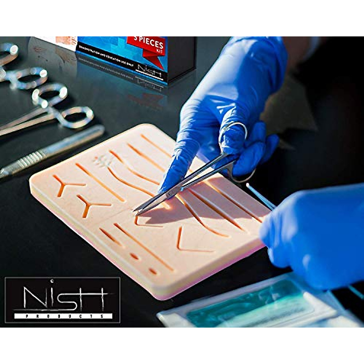 Suture Training Pad Suture Kit Practice Kit for Medical Dental Vet Training Students, Including Large Silicone Pad,Tool Kit with Needles-Demonstration Purpose Only