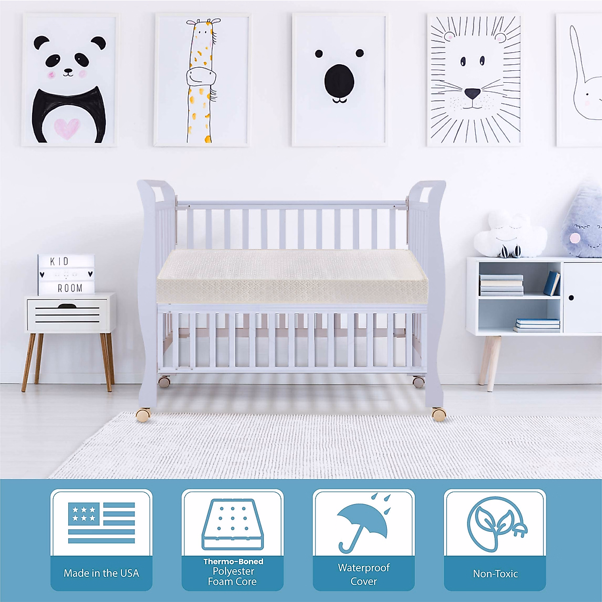 LA Baby 3" Waterproof Mini/Portable Crib Mattress Pad with 100% Organic Cotton Layer, for Non-Full Size Cribs Only - Made in USA