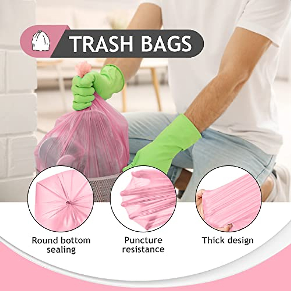 1.2 Gallon 80 Counts Strong Trash Bags Garbage Bags, Bathroom Trash Can Bin Liners, Small Plastic Bags for home office kitchen, fit 5-6 Liter, 0.8-1.6 and 1-1.5 Gal (Pink)
