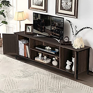 WEENFON Farmhouse TV Stand for 55 Inch TV, TV Console with Storage Barn Doors,Entertainment Center for Living Room, Bedroom, TV Stand with Stable Metal Frame, Dark Brown