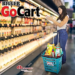dbest products Bigger GoCart Grocery Cart Rolling Shopping Laundry Basket on Wheels Hamper with Telescopic Handle Cleaning Caddy Trolley, Teal, Bigger 1 pack