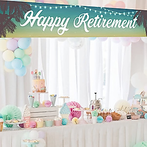 Large Happy Retirement Banner, Officially Retired Yard Sign Lawn Sign, Coconut Tree Retirement Party Outdoor Indoor Backdrop 9.8 x 1.6 Feet