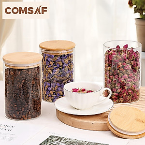 ComSaf 32oz Glass Storage Containers with Lids, Glass Jars with Lids, Clear Food Storage Jar, Round Canister Set of 6, Pantry Organizers for Cookie Pasta Flour Rice Tea Coffee Bean