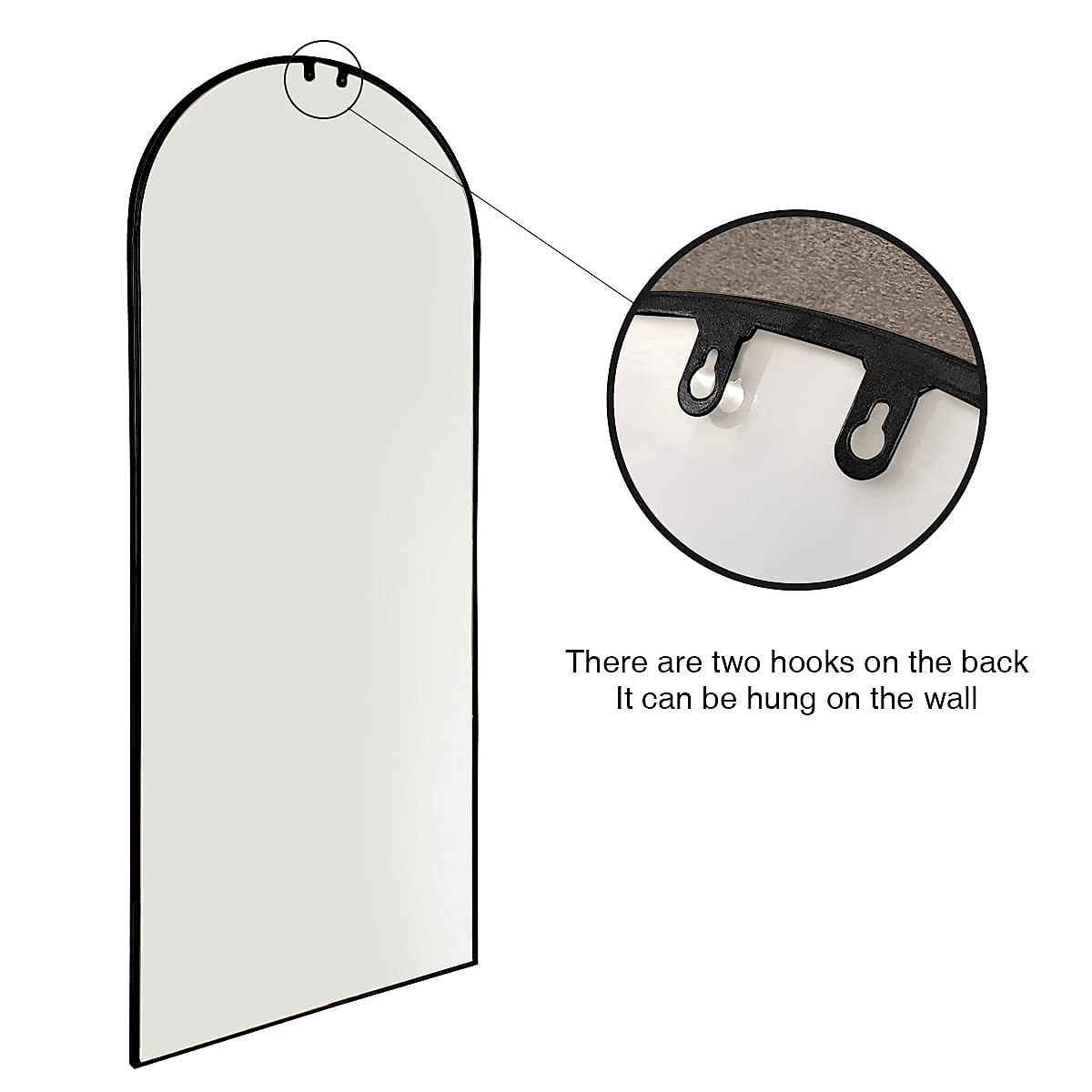 OGCAU Arched Full Length Mirror 65"x22", Floor Mirror Full Length, Full Body Mirror, Wall Mirror Full Length, Arched Wall Mirror for Bedroom, Dressing Room, No Stand, Iron Frame - Black