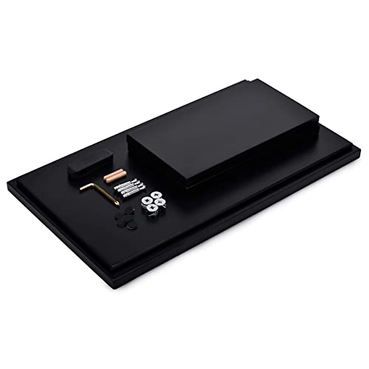 Monitor Stand - Two Tier Wood Desk Shelf for Monitor, Printer or Desktop Computer. Cable Management, Phone Slot and Removable Shelf for Organizing Office Accessories. (Black)