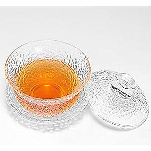 YBK Tech Crystal Gaiwan, Glass Kung Fu Tea Cup with Saucer and Lid, Chinese Traditional, Sancai Tea Bowl (Clear cup)