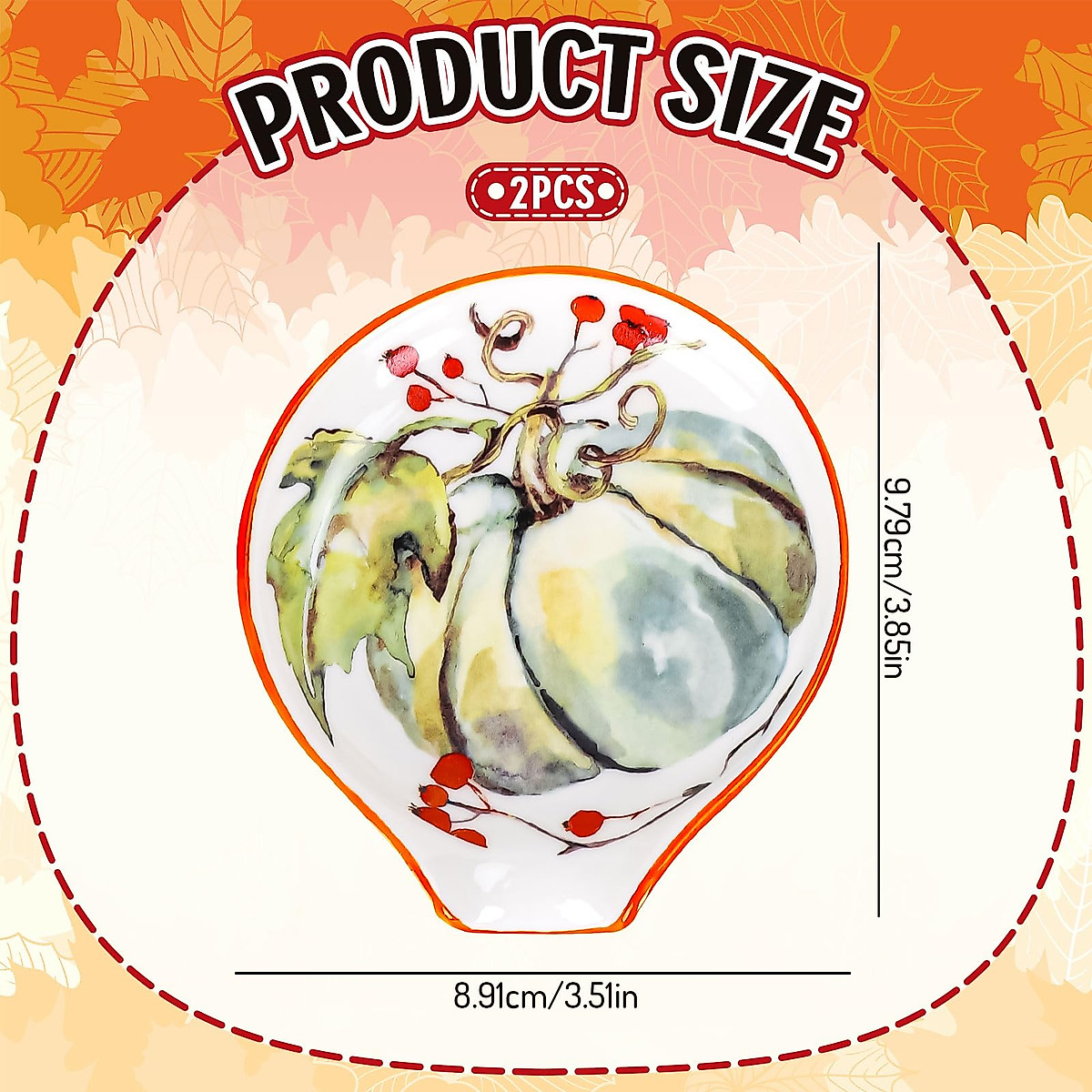 Whaline Fall Spoon Rest Watercolor Autumn Pumpkin Coffee Spoon Rest Ceramic Teaspoon Holder Small Sauce Dishes Dipping Bowl Ring Dish for Holiday Party Counter Kitchen Housewarming Gift, 2Pcs