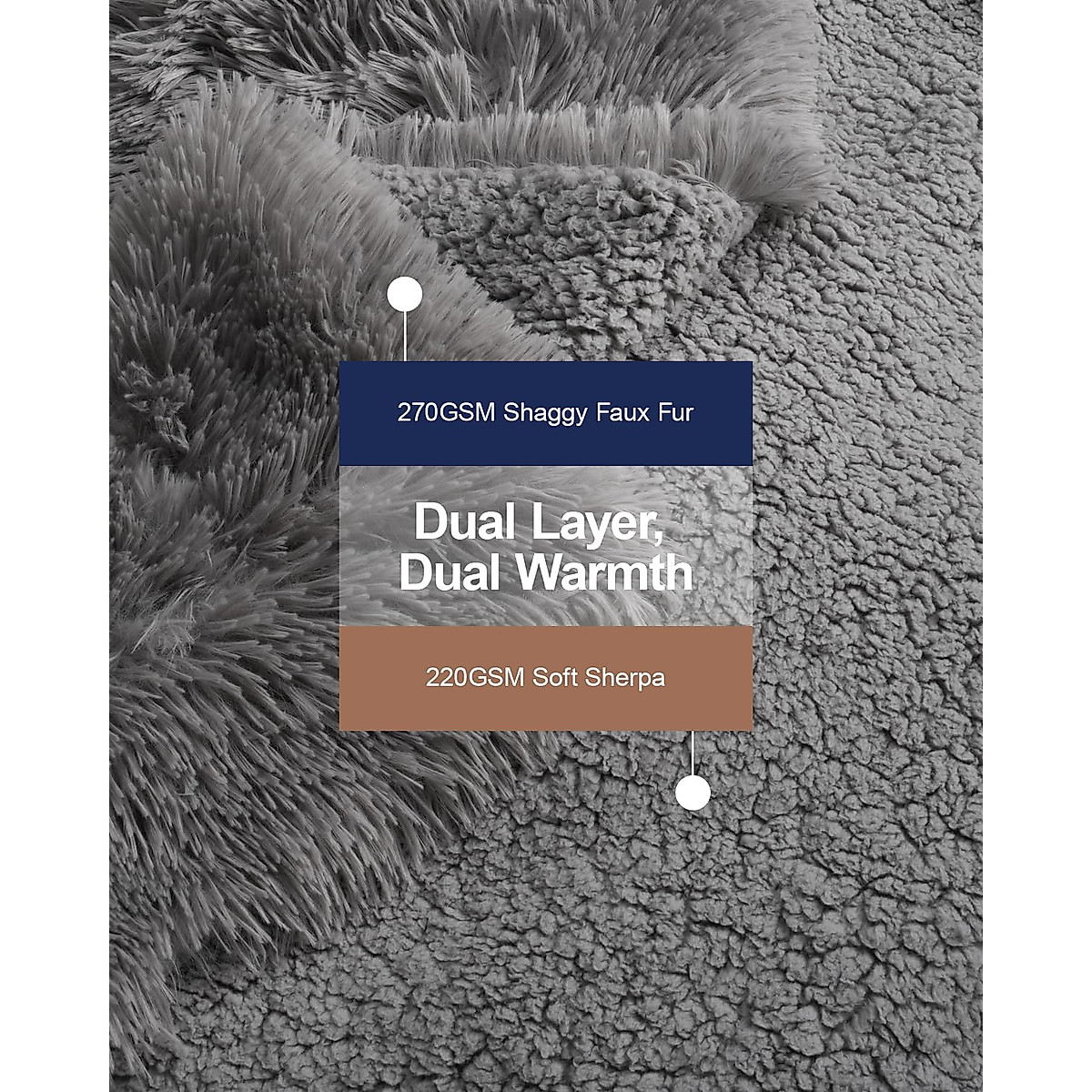 Pawque Faux Fur Blankets Twin Size 50x60 inches, Super Soft Fuzzy Fluffy Blanket, Warm Thick Sherpa Long Hair Shag Reversible Lightweight Cozy Throw for Bedroom Sofa Couch, Grey