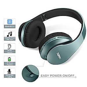 TUINYO Wireless Headphones Over Ear, Bluetooth Headphones with Microphone, Foldable Stereo Wireless Headset- Silver Blue