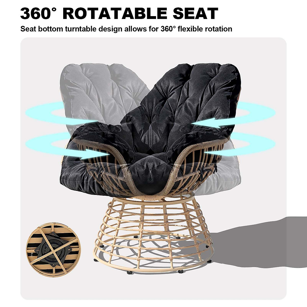 VIXLON 3 Pieces Patio Chair Outdoor Swivel Rocker Patio Chairs Set 360 Degree Swivel Rocking Chairs Elegant Patio Bistro Set for Lawn Garden Backyard (Black Cushion)