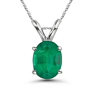 Natural Oval Shape Emerald Solitaire Pendant in Platinum From 5x3mm - 8x6mm (8x6mm - 0.84-1.35 Cts)