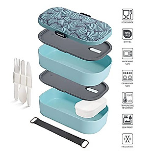 Bentofit Premium Bento Box Adult Lunch Box - 45oz 2-Compartment Container with Cutlery & Sauce Holder for Convenient On-the-Go Meals, Microwavable (Wathet Blue)