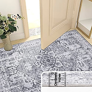 Lbris Washable Area Rug,Non Slip Stain Resistant 3x5 Vintage Grey Area Rug with Rubber Backing, Extra Soft Non Shedding Floor Carpet for Livingroom Bedroom Kitchen,Non Skid Durable Entry Rug