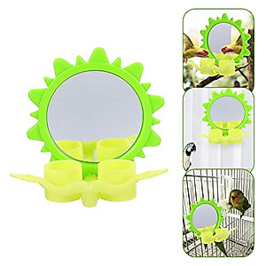 balacoo Bird Parrot Mirror with Feeding Cups and Cage Perch Pet Food Water Bowls Hanging Swing Toy for African Greys Budgies Parakeet Cockatiels Lovebird