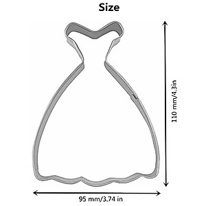 Large Size Dress Shaped Cookie Cutter, Stainless Steel Off-the-shoulder Wedding Dress Princess Dress Cookie Cutter, 4.3 Inches
