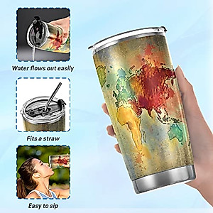 UMIRIKO 20oz World Diversity Map Tumbler Cup with Lid and Straw, Double Wall Stainless Steel Vacuum Thermos Insulated Travel Coffee Mug 20240002