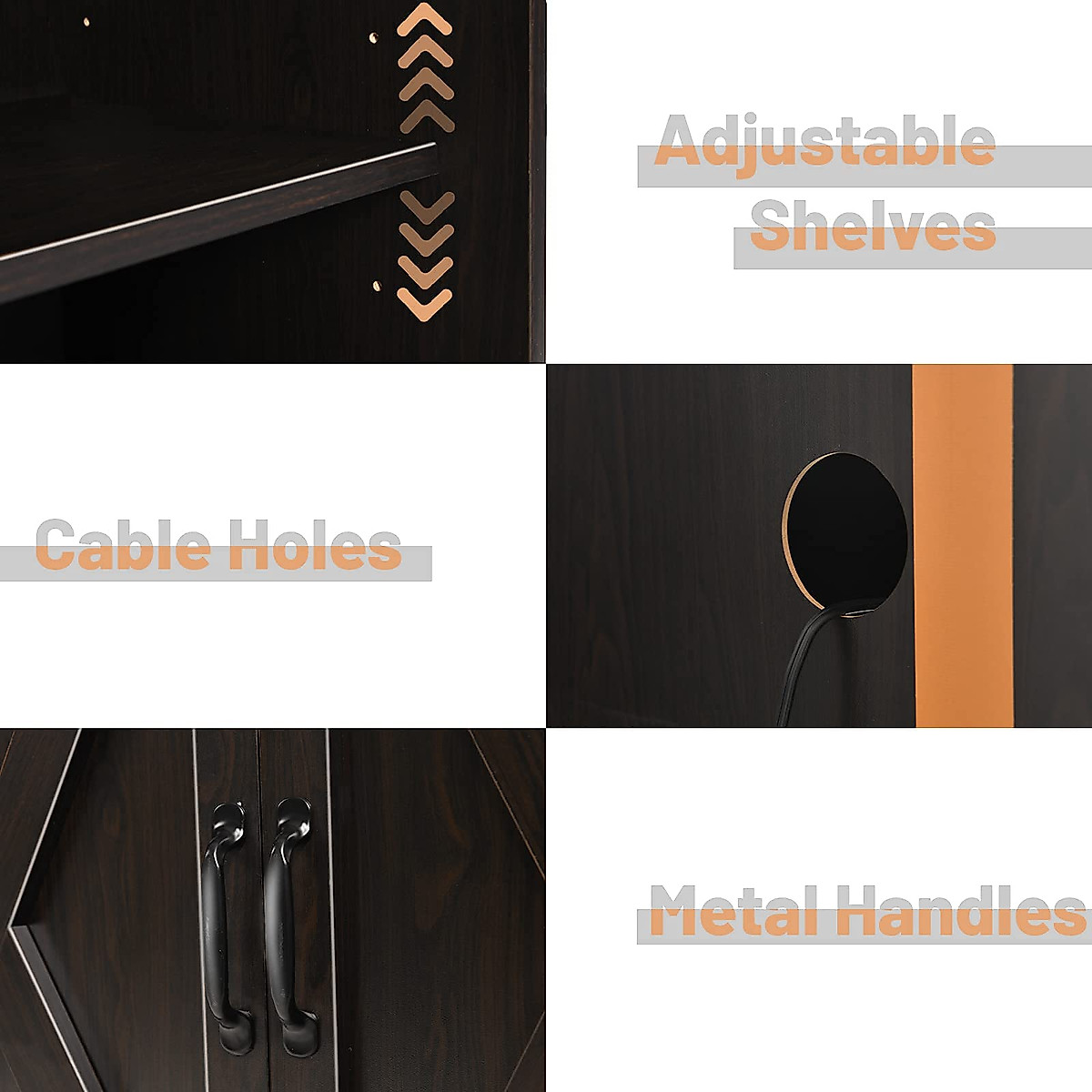 4 EVER WINNER Farmhouse TV Stand for 65+ Inch TV, Espresso Entertainment Center for 65 Inch TV, Modern Farmhouse Television Stands for TVs up to 70, Espresso TV Stand for Flat Screens 65