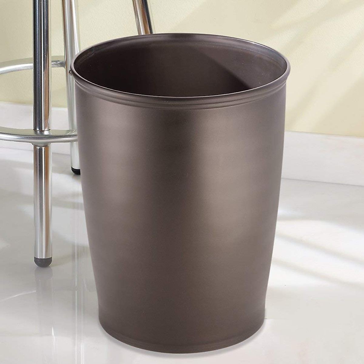 iDesign Kent Plastic Wastebasket, Tall Trash Bathroom, Kitchen, Office, Bedroom, 9.5" x 9.5" x 12", Waste Can