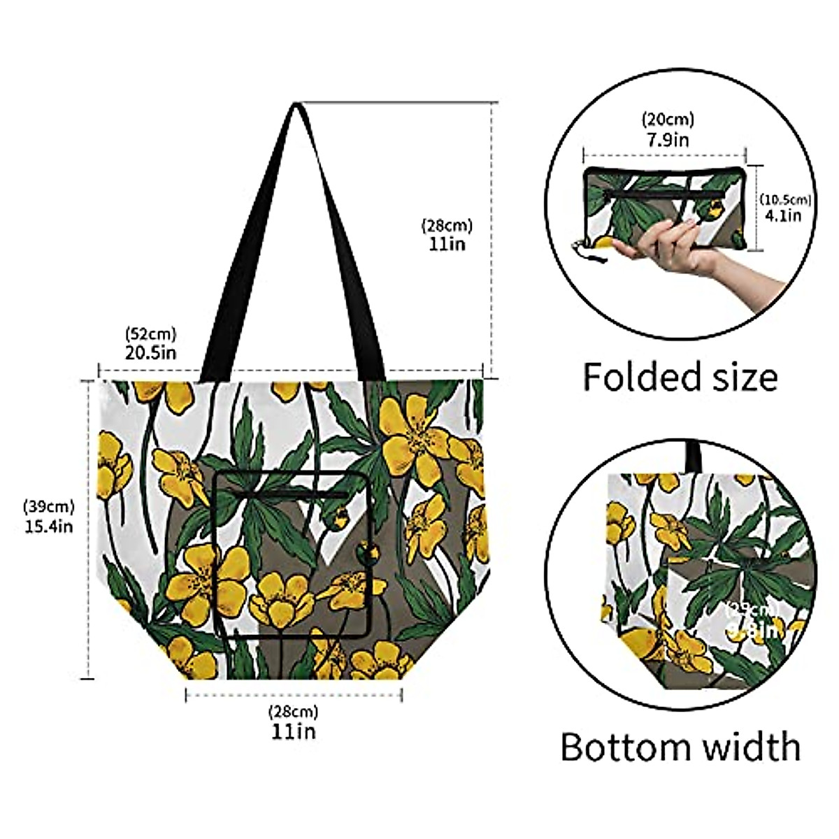 Sinestour Buttercup Anemone Flowers Reusable Grocery Bags Foldable Heavy Duty Shopping Tote Bag for Women with Pouch Eco Friendly Washable for Supermarket Gift