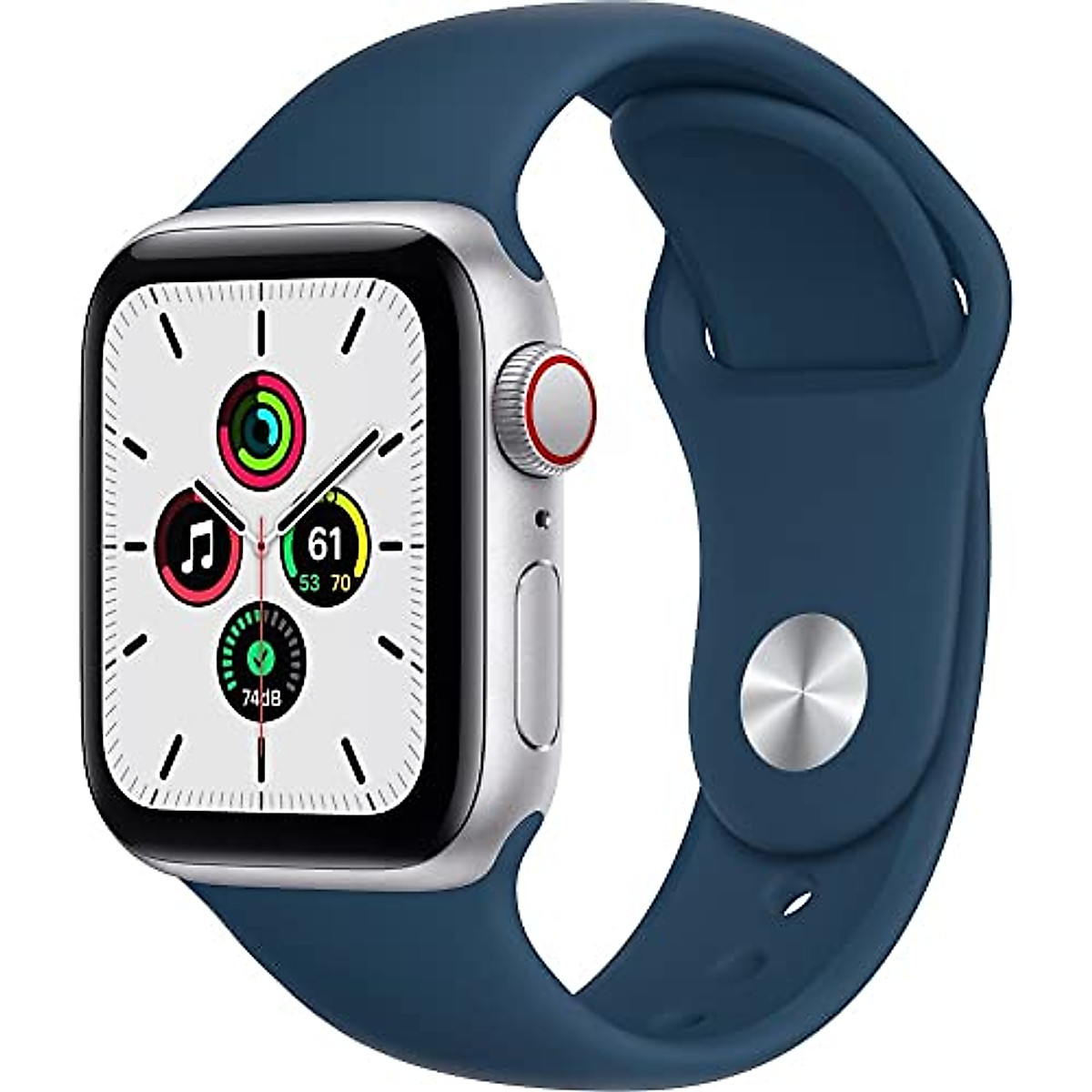 Apple Watch SE (GPS) 44mm Silver Aluminum Case with Abyss Blue Sport Band (Renewed)