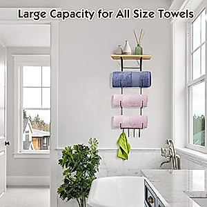 TJ.MOREE Towel Rack Wall Mount for Bathroom Storage, 3 Sectional Metal Bath Towel Rack with 4 hooks for Small Bathroom Organization