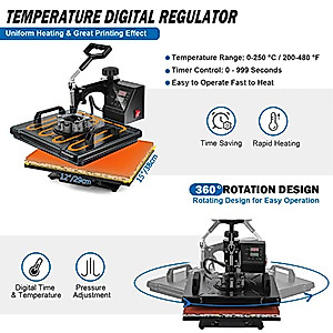 TOPDEEP 8 in 1 Heat Press Machine 12x15 inch, Combo Swing Away T Shirt Pressing Machine, Sublimation Heat Press Transfer Machine for T-Shirt Hat Cap Mug Plate