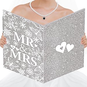 Large Wedding Card for Bridal Shower MR & MRS Congratulations Engagement Cards Jumbo Wedding Greeting Card Oversize Plastic Wedding Guest Signature Book for Bride Groom Wedding Anniversary Decorations