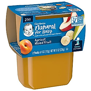 Gerber Natural for Baby 2nd Foods Baby Food Tubs, Apricot Mixed Fruit, Made with Natural Fruit & Vitamin C, Pureed Baby Food, 2-4 Ounce Tubs/Pack (Pack of 4)
