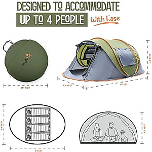 Easy Pop Up Tent with 2 Doors Camping Tent - 4-Person - UPF50+ Waterproof
