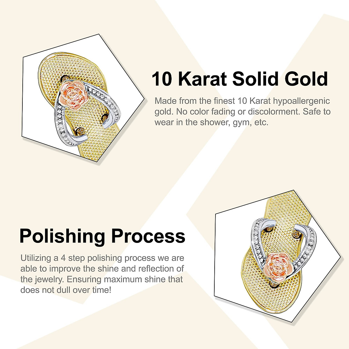 Gold Flip-flop Sandal with Flower Charm - 10 Karat Solid Gold - Sandal Pendant (Style 1)