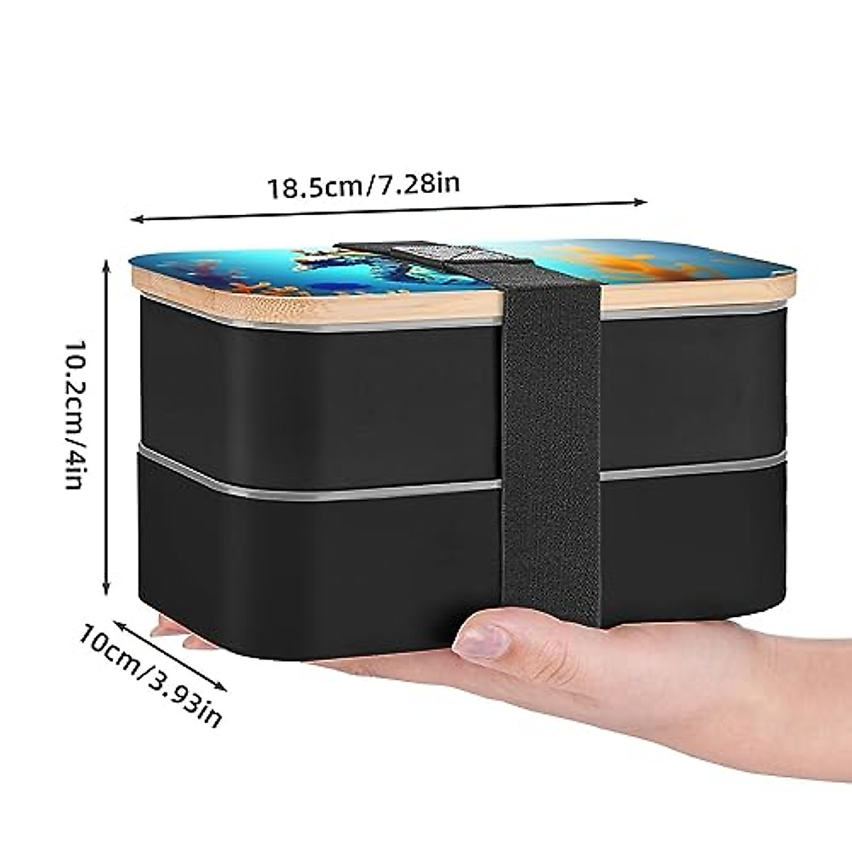 Seabed Coral Seahorse Adult Lunch Box, Bento Box, With Cutlery Set Of 3, 2 Compartments, Rectangular, Lunch Box For Adults